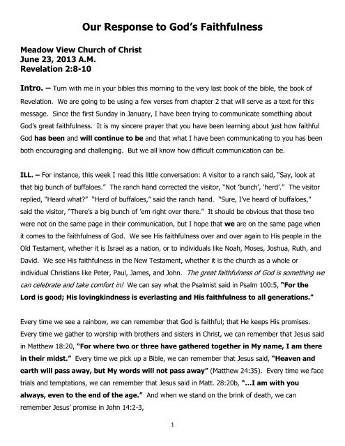 Our Response to God's Faithfulness