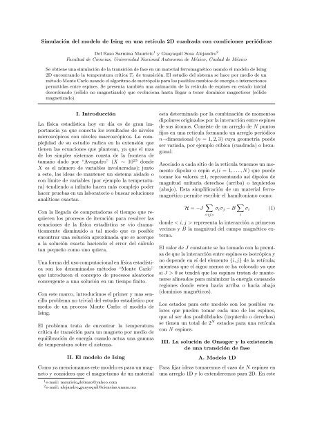 Simulación del modelo de Ising en una retıcula 2D cuadrada con ...