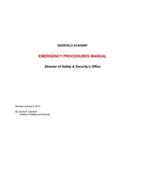 EMERGENCY PROCEDURES MANUAL - Deerfield Academy
