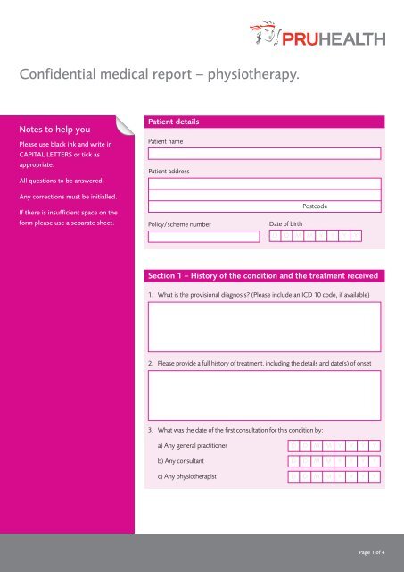 Confidential medical report â physiotherapy. - PruHealth