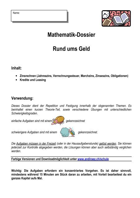 Mathematik-Dossier Rund ums Geld