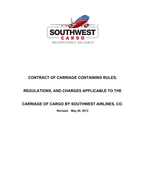 Contract of Carriage - Southwest Airlines Cargo