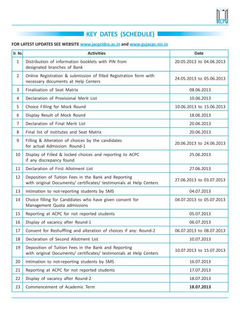 KEY DATES (SCHEDULE) - LD College of Engineering