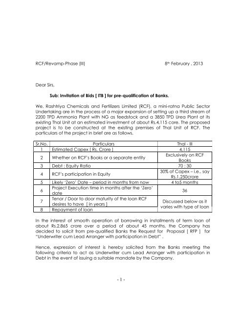 RCF/Revamp-Phase (III) - Rashtriya Chemicals and Fertilizers