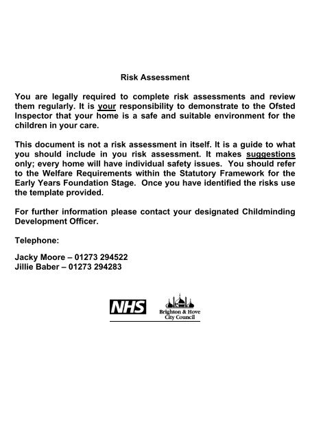 Risk assessment checklist for childminders