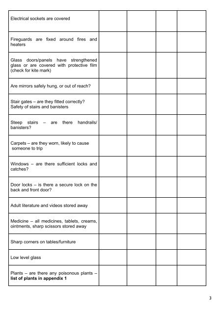 Suggested check list to s