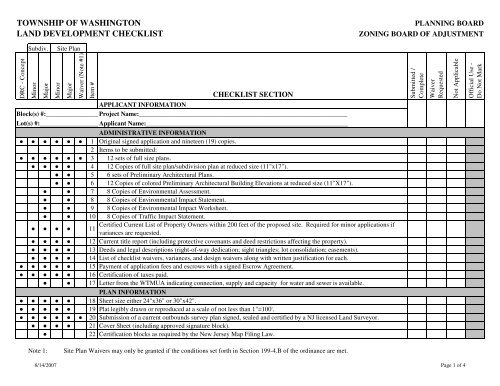 township of washington land development checklist