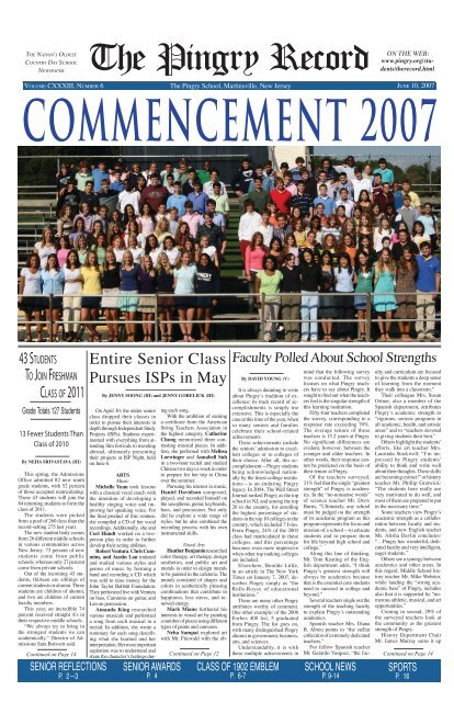 June 10, 2007 - Pingry School