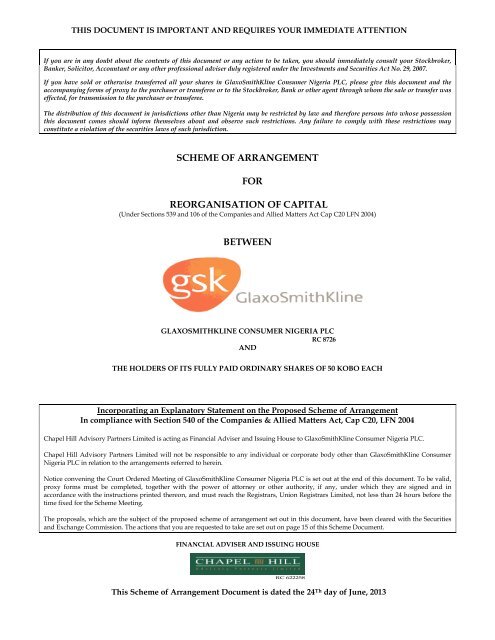 GSK - Scheme of Arrangement.pdf - GlaxoSmithKline Nigeria