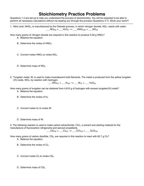 Stoichiometry Practice Problems