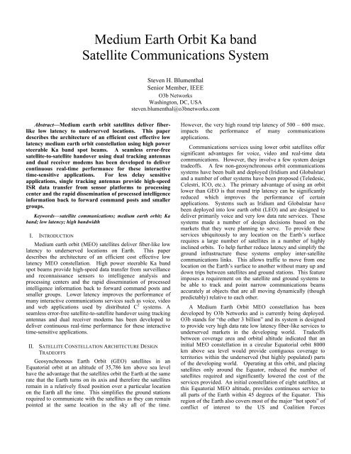 Medium Earth Orbit Ka band Satellite ... - O3b Networks
