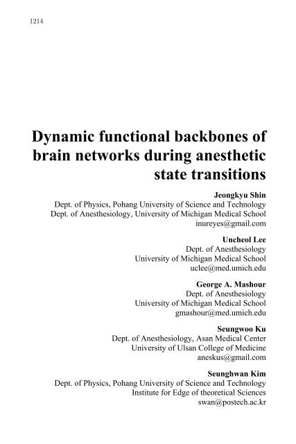 Dynamic functional backbones of brain networks during anesthetic ...