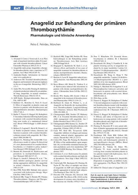 Anagrelid zur Behandlung der primären Thrombozythämie