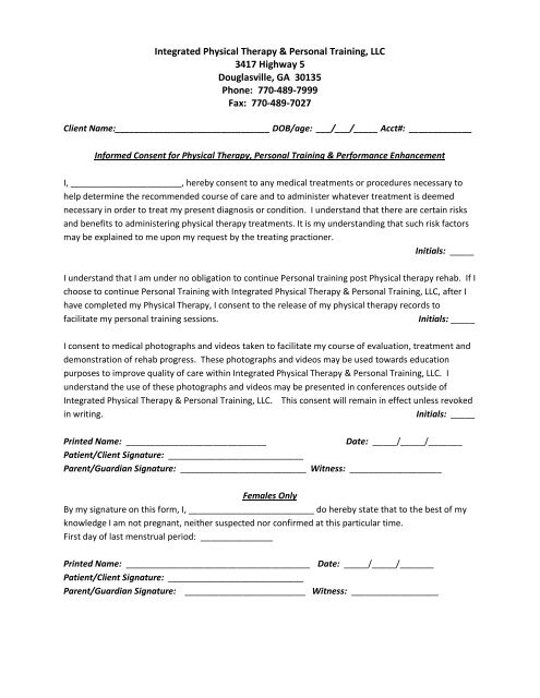 Printable Informed Consent Form Personal Training - Printable Forms ...