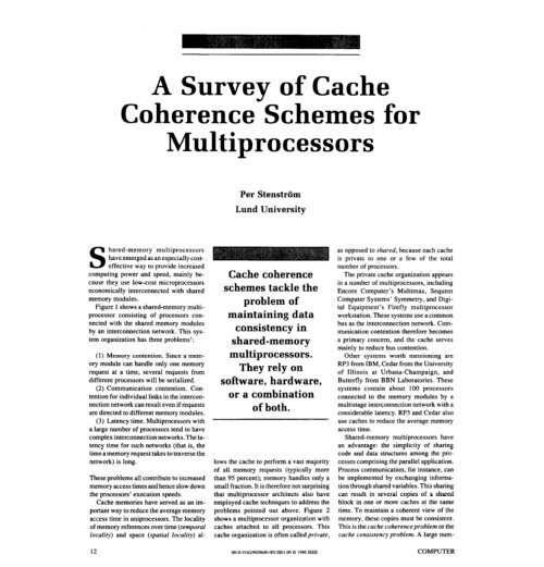 A Survey of Cache Coherence Schemes for Multiprocessors