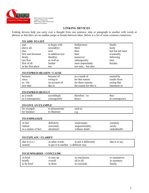1 LINKING DEVICES - Metu Academic Writing Center