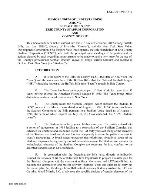 EXECUTION COPY 1 MEMORANDUM OF UNDERSTANDING ...