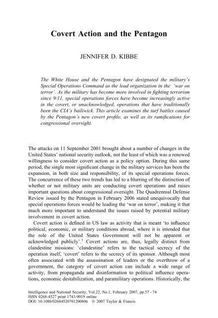 Covert Action and the Pentagon