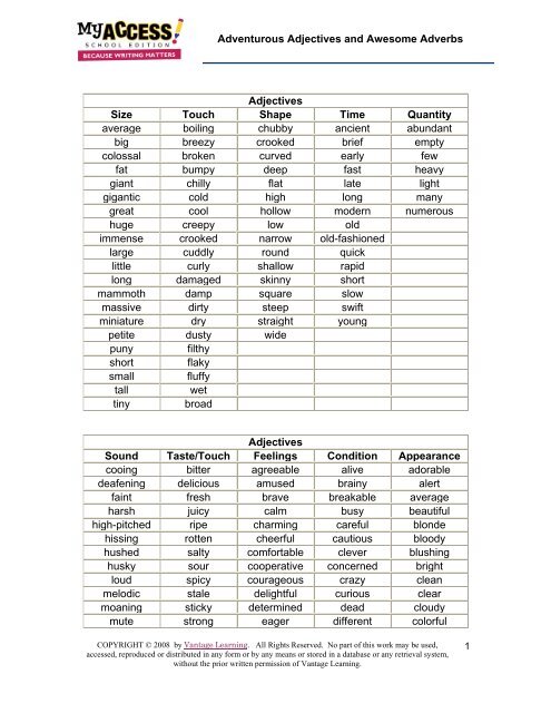 Adventurous Adverbs and Awesome Adjectives - MY Access!