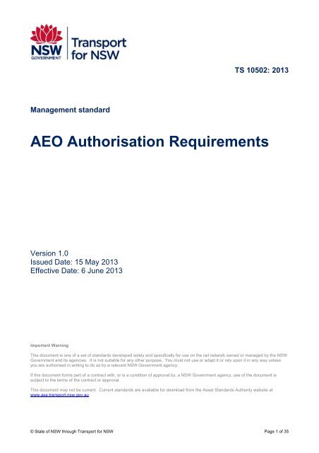AEO Authorisation Requirements - Asset Standards Authority - NSW ...