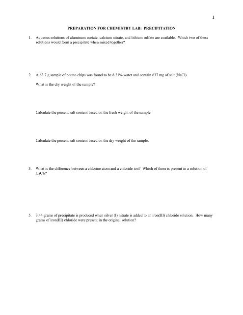 PREPARATION FOR CHEMISTRY LAB - University of Idaho