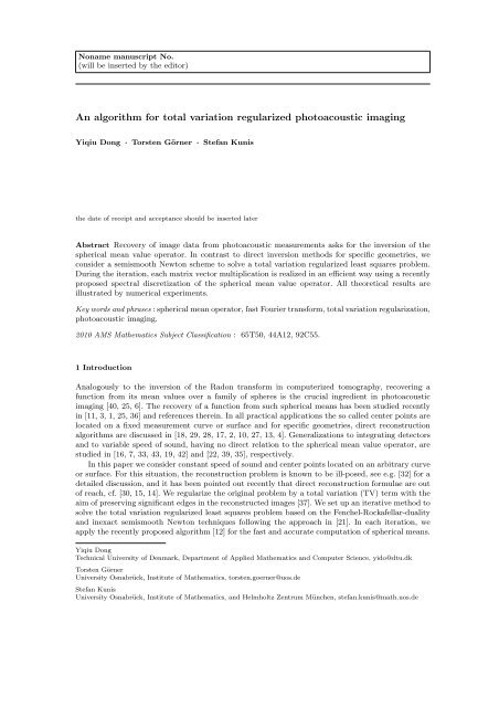An Algorithm For Total Variation Regularized Photoacoustic Imaging