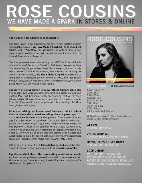 Download Onesheet (PDF) - Rose Cousins