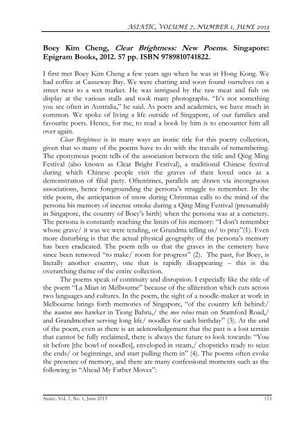 Boey Kim Cheng, Clear Brightness: New Poems ... - Asiatic IIUM