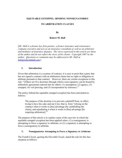 EQUITABLE ESTOPPEL: BINDING ... - Robert M. Hall