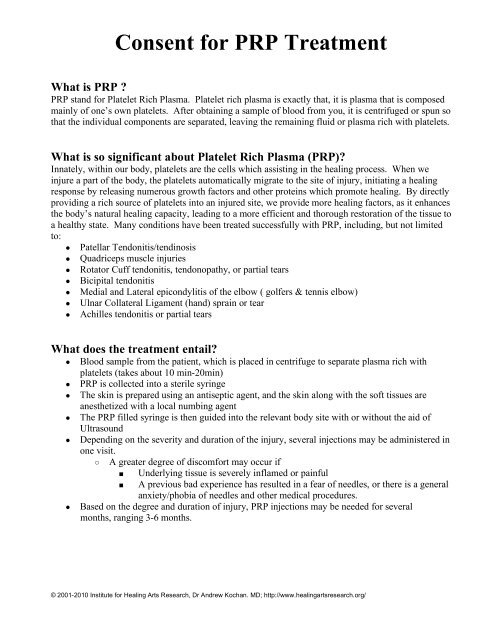 Consent for PRP Treatment - Dr Swamy.com