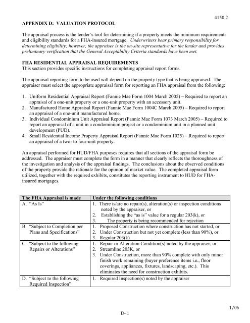 4150.2 APPENDIX D: VALUATION PROTOCOL The appraisal ...
