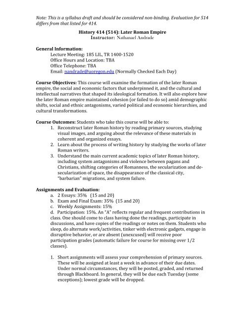 Late Antique Syllabus (updated) - Nathanael Andrade | Ancient History