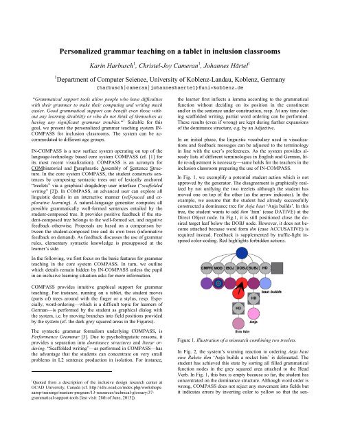 Personalized grammar teaching on a tablet in inclusion classrooms