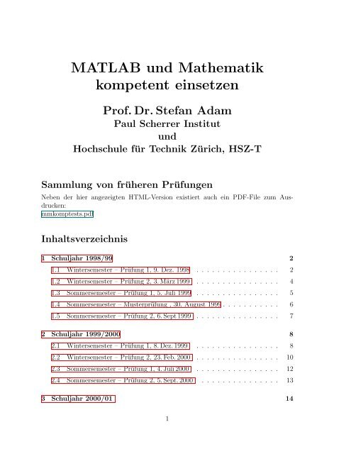 MATLAB und Mathematik kompetent einsetzen - Hochschule für ...