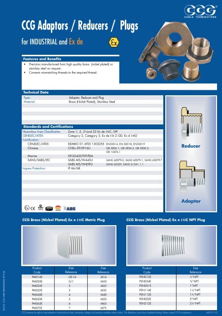 CCG Adaptor Reducer Plug - CCG Cable Terminations