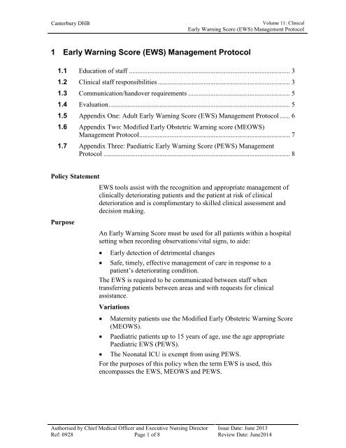 1 Early Warning Score (EWS) Management Protocol