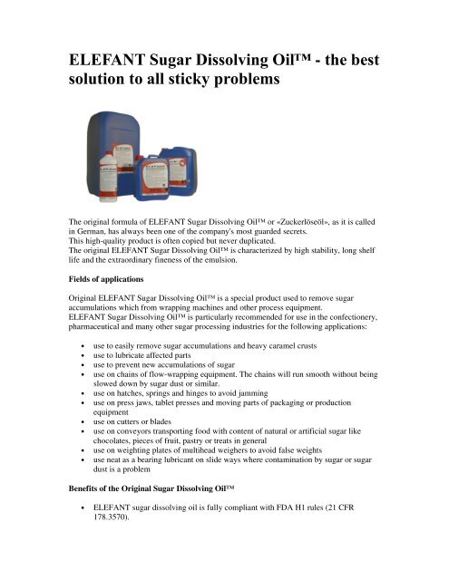 ELEFANT Sugar Dissolving Oil™ - the best solution to all sticky ...