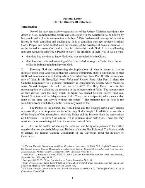 Pastoral Letter On The Ministry Of Catechesis Introduction 1. One of ...