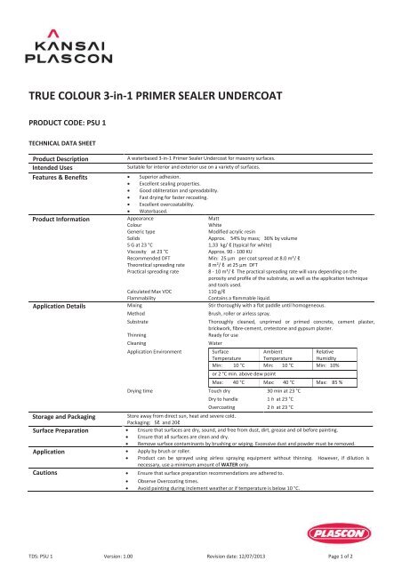 TRUE COLOUR 3-in-1 PRIMER SEALER UNDERCOAT - Plascon