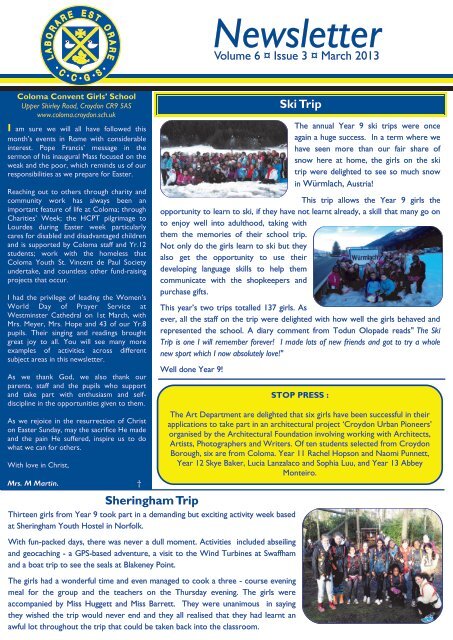 Newsletter - Coloma Convent Girls School Intranet
