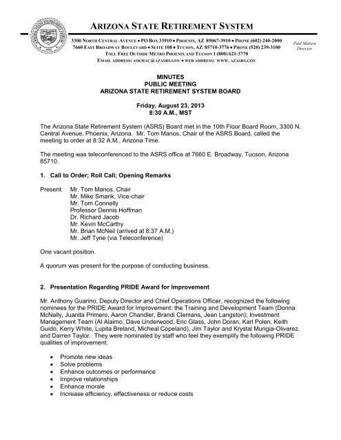 Aug 23 - Arizona State Retirement System