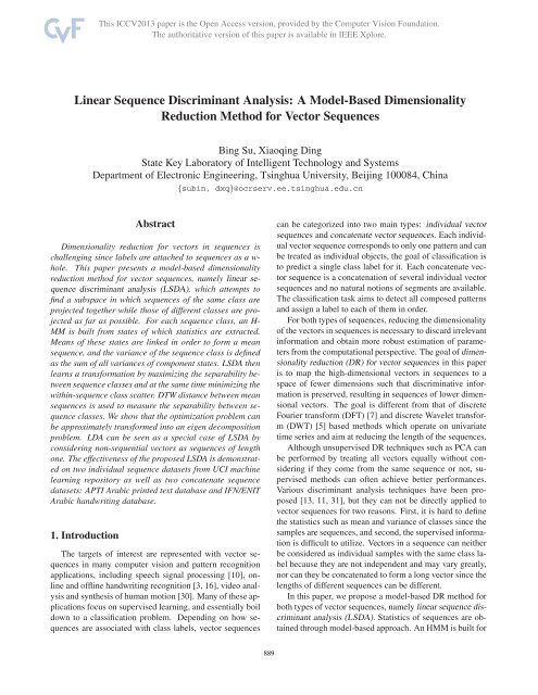 Linear Sequence Discriminant Analysis - The Computer Vision ...