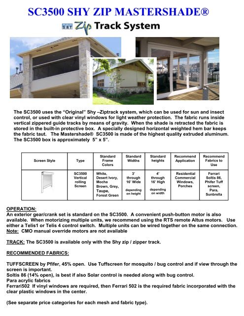SC3500 SHY ZIP MASTERSHADE® - JC Awning