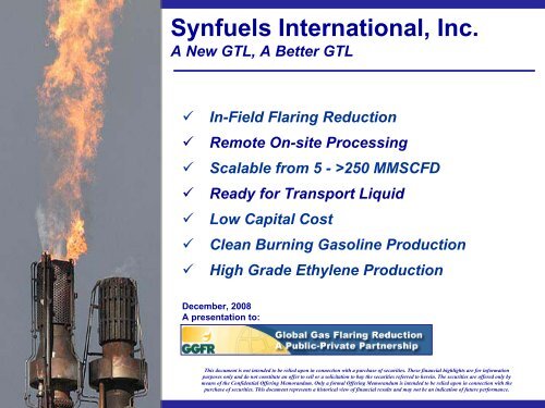 Synfuels International, Inc.A New GTL, A Better GTL
