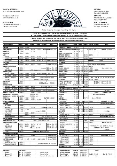 View Wood Pricelist (.pdf) - Rare Woods (SA)