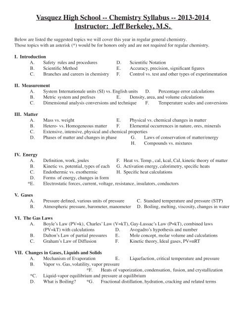 Vasquez High School -- Chemistry Syllabus -- 2013-2014 Instructor ...