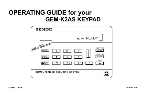 Download GEM-K2AS Keypad User Guide - Napco