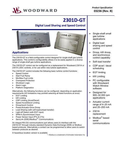 2301D-GT Digital Load Sharing and Speed Control ... - Woodward