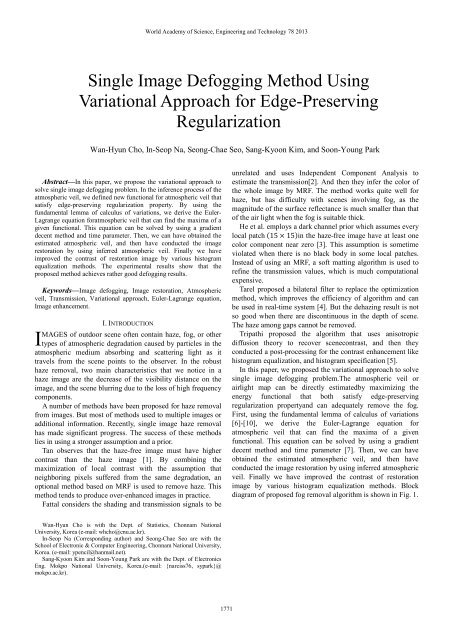 Single Image Defogging Method Using Variational Approach For