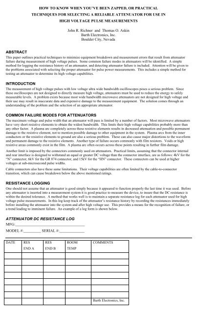 how to know when you've been zapped, or practical - Barth Electronics